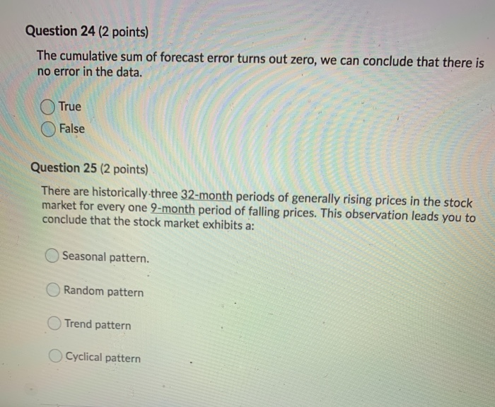 Solved Question 24 (2 points) The cumulative sum of forecast | Chegg.com