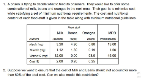 Solved A prison is trying to decide what to feed its | Chegg.com