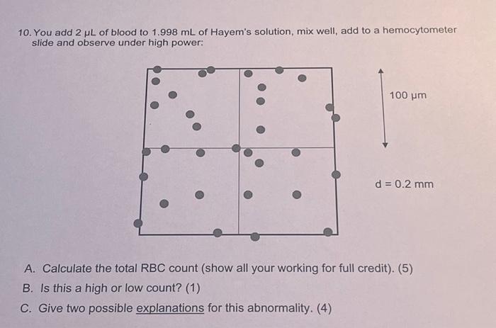 Solved 10. You add 2μL of blood to 1.998 mL of Hayem's | Chegg.com