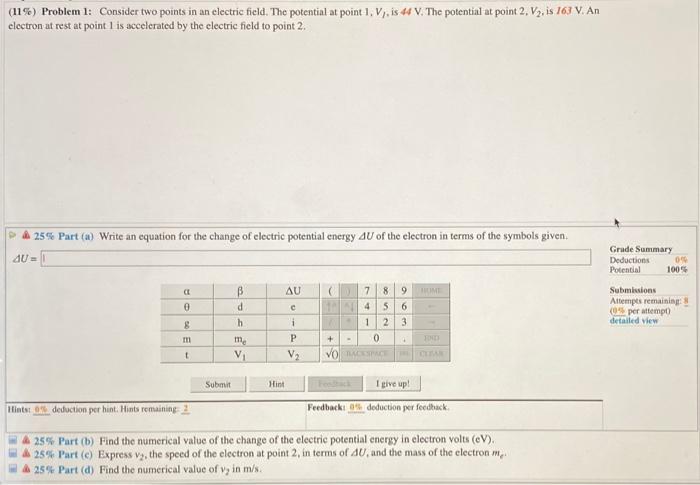 Solved (11%) Problem 1: Consider two points in an electric | Chegg.com