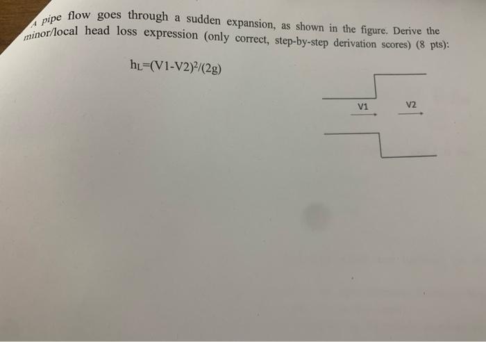 Solved A pipe flow goes through a sudden expansion, as shown | Chegg.com