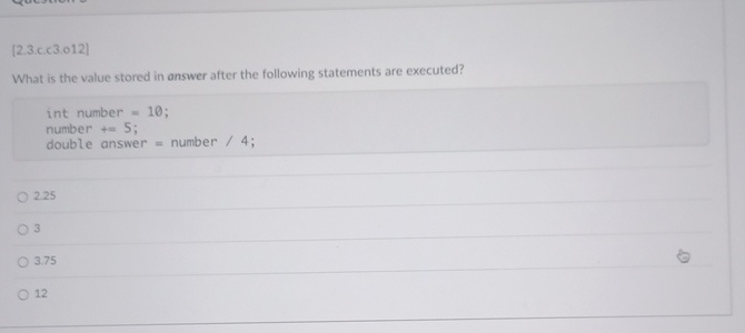 Solved 2.3.c,c3.012What is the value stored in answer after | Chegg.com