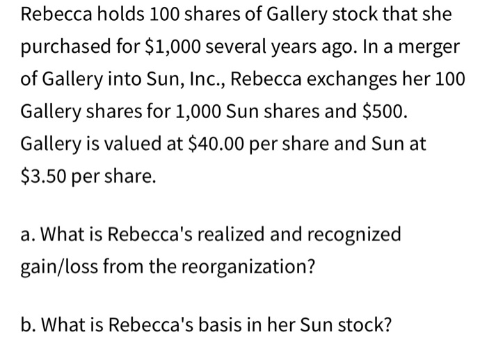 Solved Rebecca holds 100 shares of Gallery stock that she | Chegg.com