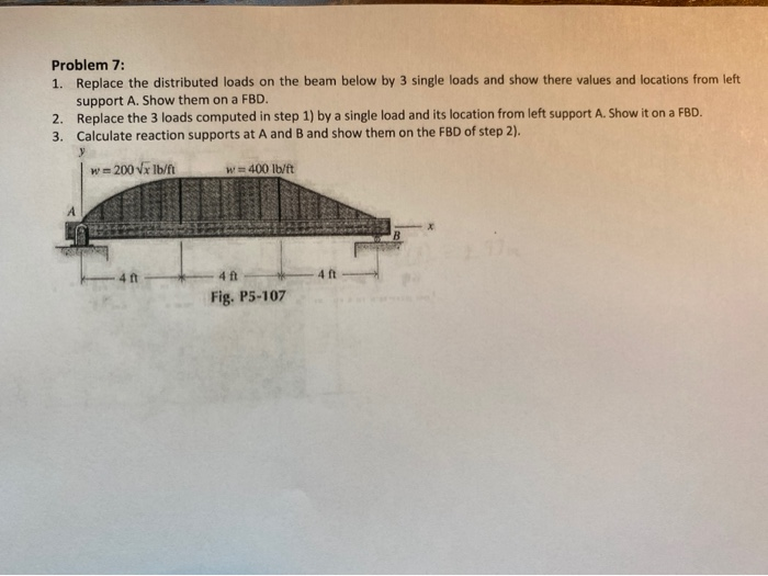 Solved Problem 7: 1. Replace the distributed loads on the | Chegg.com