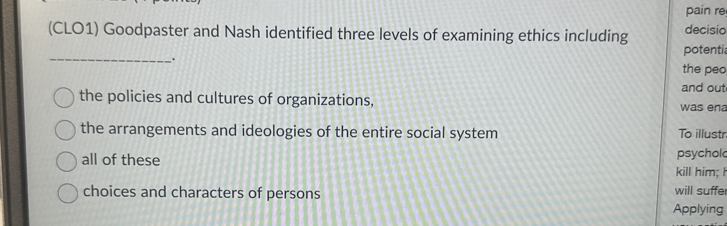 Solved (CLO1) ﻿Goodpaster and Nash identified three levels | Chegg.com