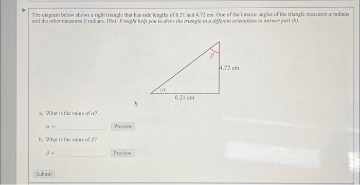 Solved The diagram below shows a right triangle that has | Chegg.com