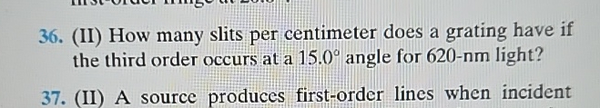Solved (II) ﻿How many slits per centimeter does a grating | Chegg.com