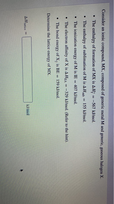 Solved Consider an ionic compound, MX, composed of generic | Chegg.com
