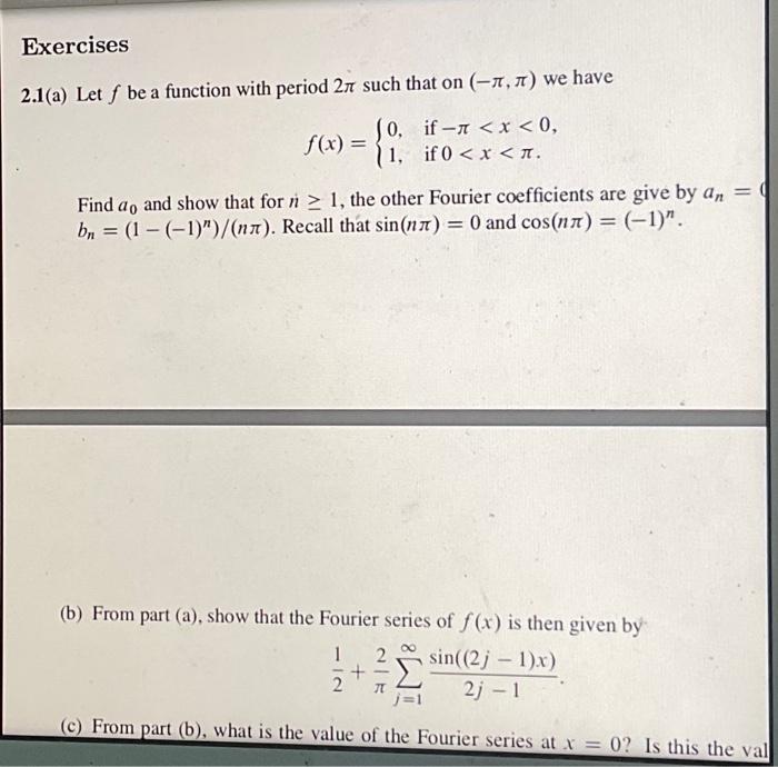 Solved Exercises 2.1(a) Let f be a function with period 27 | Chegg.com