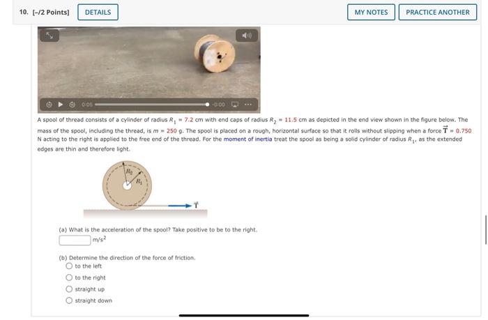 Solved A spool of thread consists of a crlinder of radius | Chegg.com