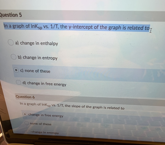 Solved Question 5 In a graph of InKsp vs. 1/T, the | Chegg.com