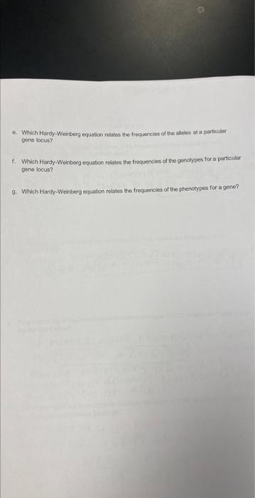 Solved a. Which Hardy-Weirberg equation relales the | Chegg.com