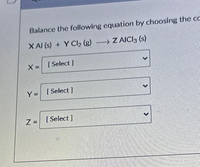 Solved Balance the following equation by choosing the co XAI | Chegg.com