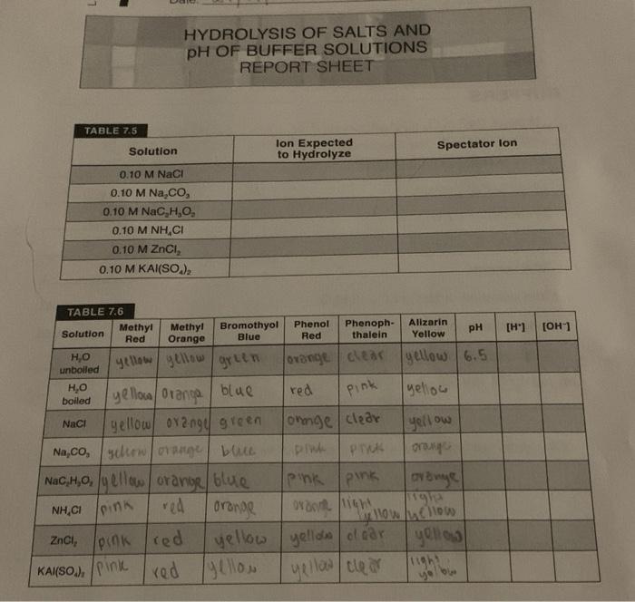 Solved - HYDROLYSIS OF SALTS AND PH OF BUFFER SOLUTIONS | Chegg.com
