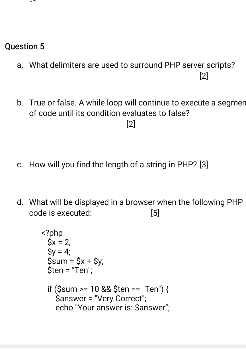 Solved a. What delimiters are used to surround PHP server | Chegg.com