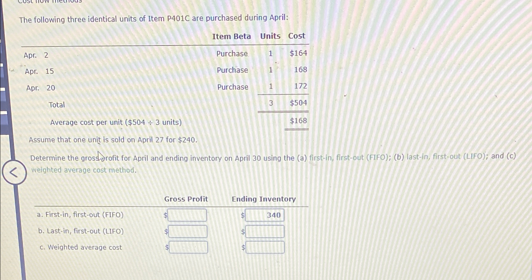 Solved The following three identical units of Item P401C are | Chegg.com