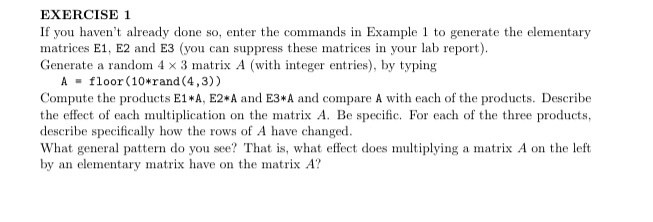 Solved Example 1 We can generate the three matrices listed | Chegg.com