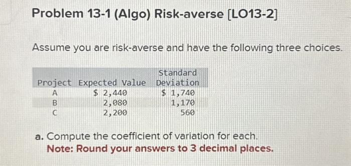Solved Problem 13-1 (Algo) Risk-averse [LO13-2] Assume you | Chegg.com