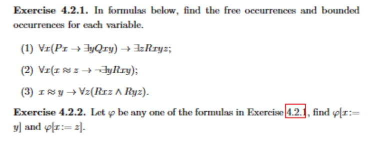 Solved Exercise 4.2.1. ﻿In formulas below, find the free | Chegg.com