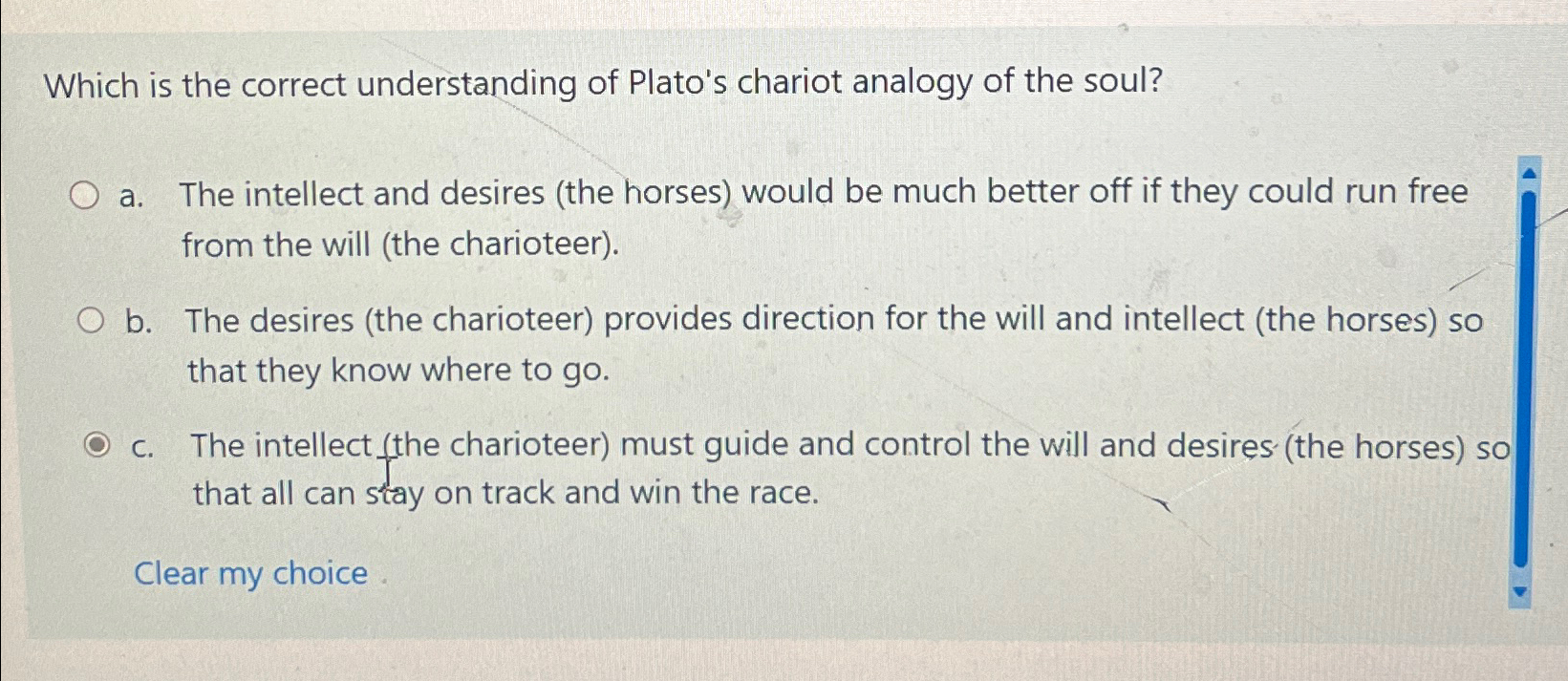 Solved Which is the correct understanding of Plato's chariot | Chegg.com