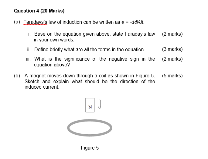 Solved Question 4 (20 ﻿Marks)(a) ﻿Faradays's law of | Chegg.com