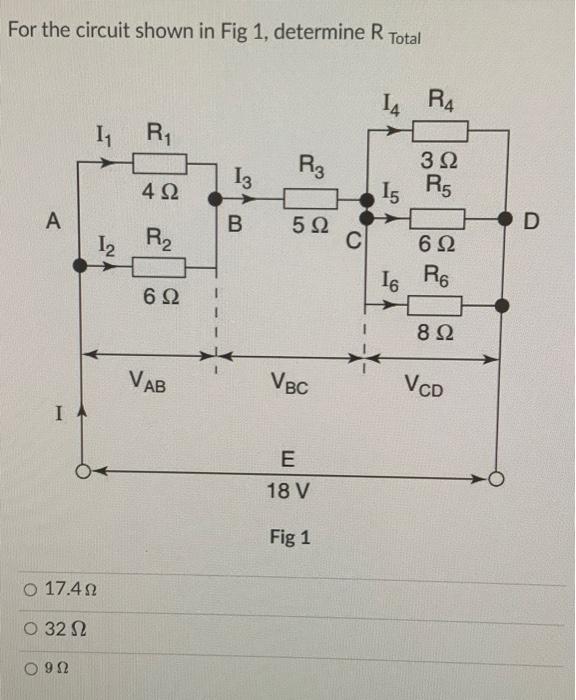 Solved For the circuit shown in Fig 1, determine RTotal | Chegg.com