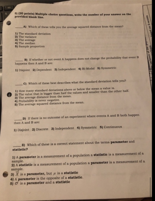 Solved 5) (20 points) Multiple choice questions, write the | Chegg.com