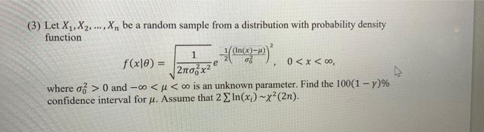 Solved 2 1 (3) Let X,X2, ..., Xn be a random sample from a | Chegg.com