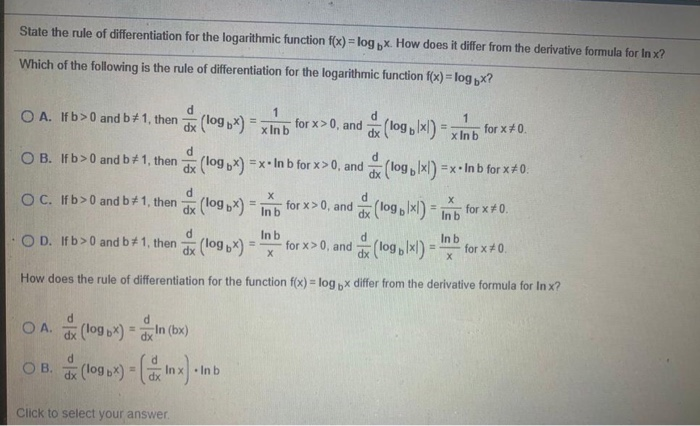 Solved State the rule of differentiation for the logarithmic | Chegg.com