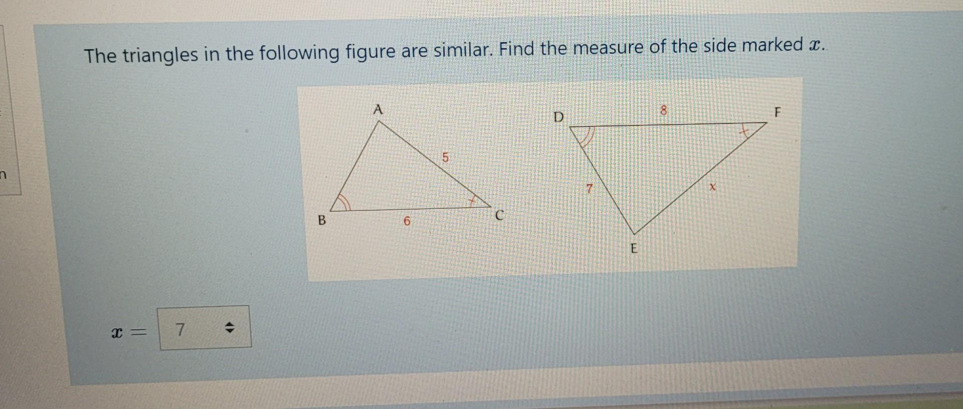 Solved The triangles in the following figure are similar. | Chegg.com
