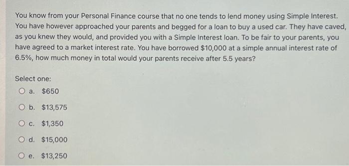 Solved You know from your Personal Finance course that no | Chegg.com