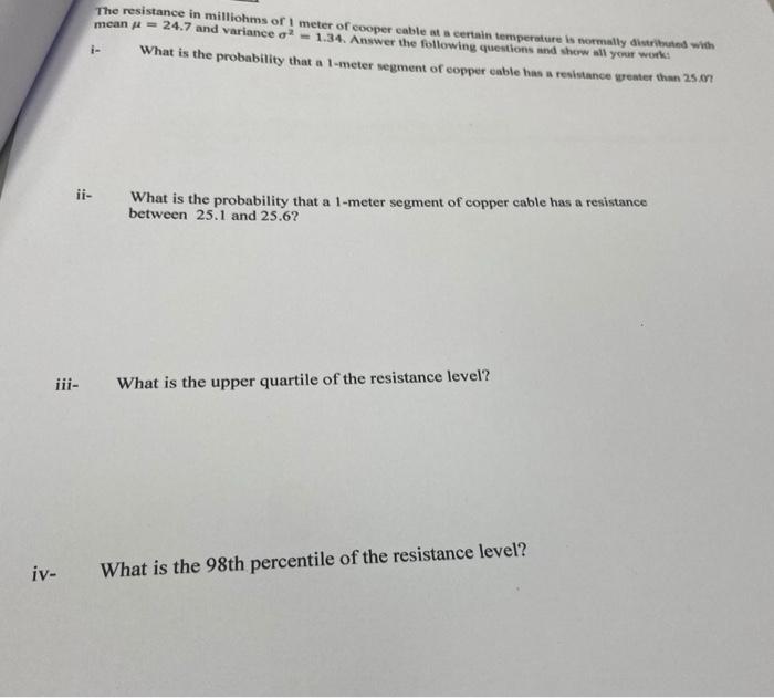 Solved The resistance in milliohms of 1 meter of cooper | Chegg.com