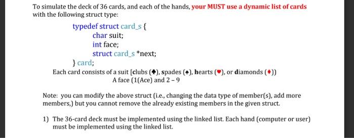 Solved To simulate the deck of 36 cards, and each of the | Chegg.com