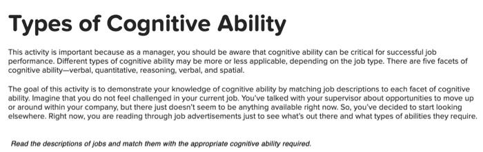 Solved Types of Cognitive Ability "...necessary that you | Chegg.com