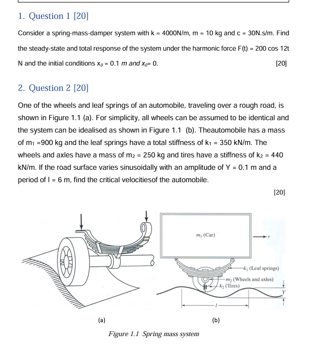 Solved Question 1[20]Consider a spring-mass-damper system | Chegg.com