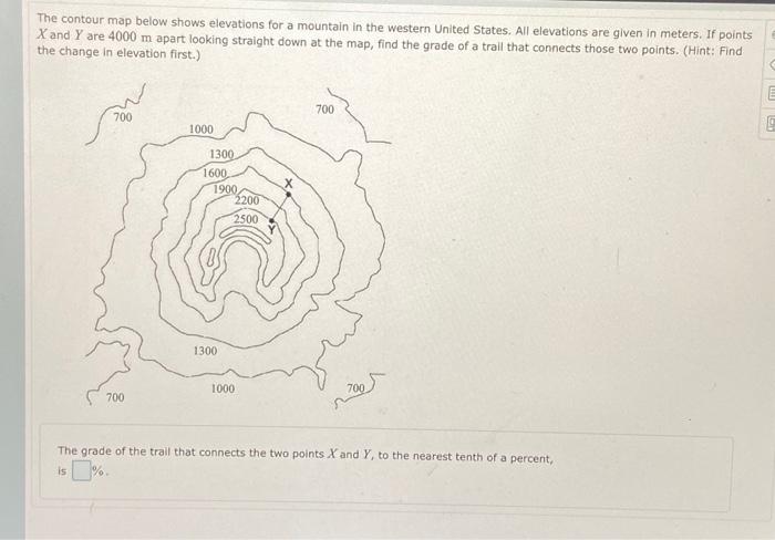 Solved The contour map below shows elevations for a mountain | Chegg.com