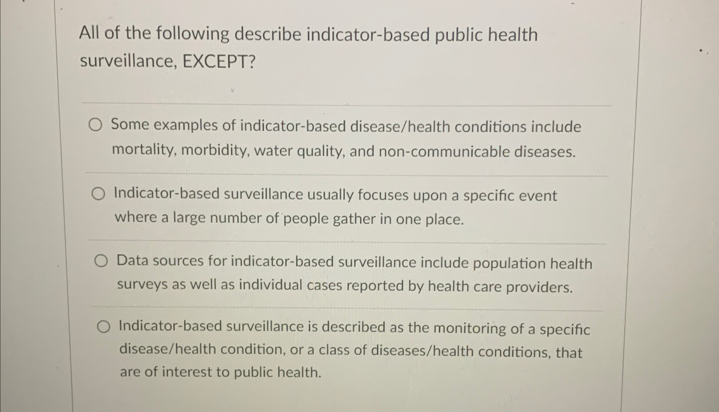 Solved All of the following describe indicator-based public | Chegg.com