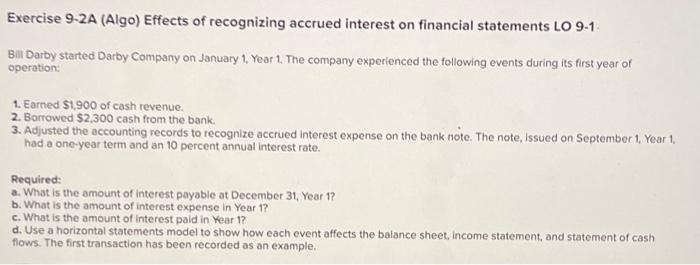 Solved Exercise 9-2A (Algo) Effects of recognizing accrued | Chegg.com