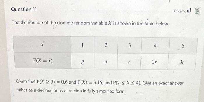 Solved The distribution of the discrete random variable X is | Chegg.com