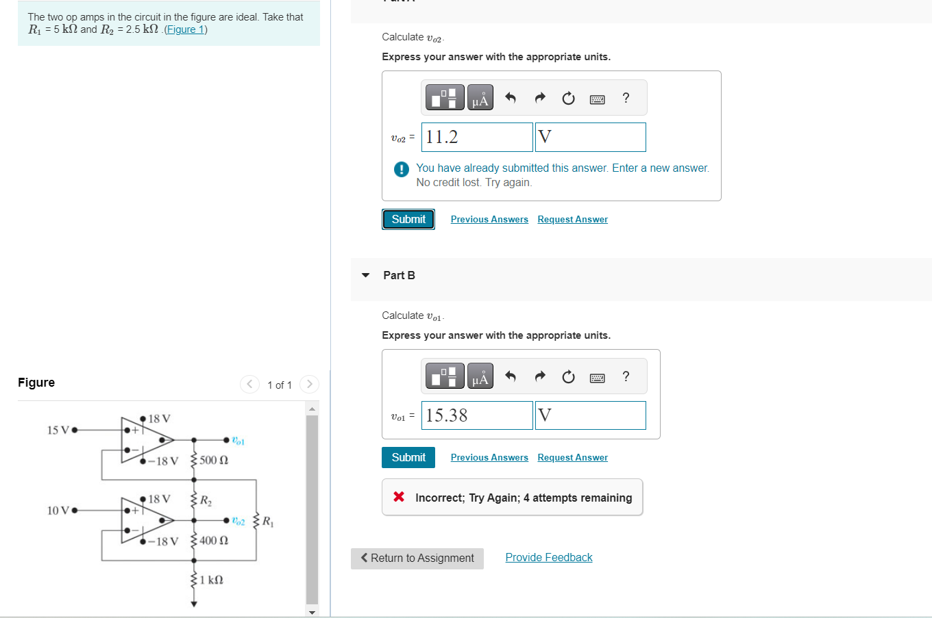 Solved The two op amps in the circuit in the figure are | Chegg.com