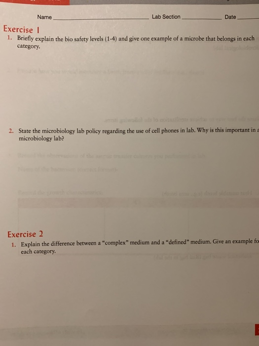 Solved Name Lab Section Date Exercise 1. Briefly explain the | Chegg.com