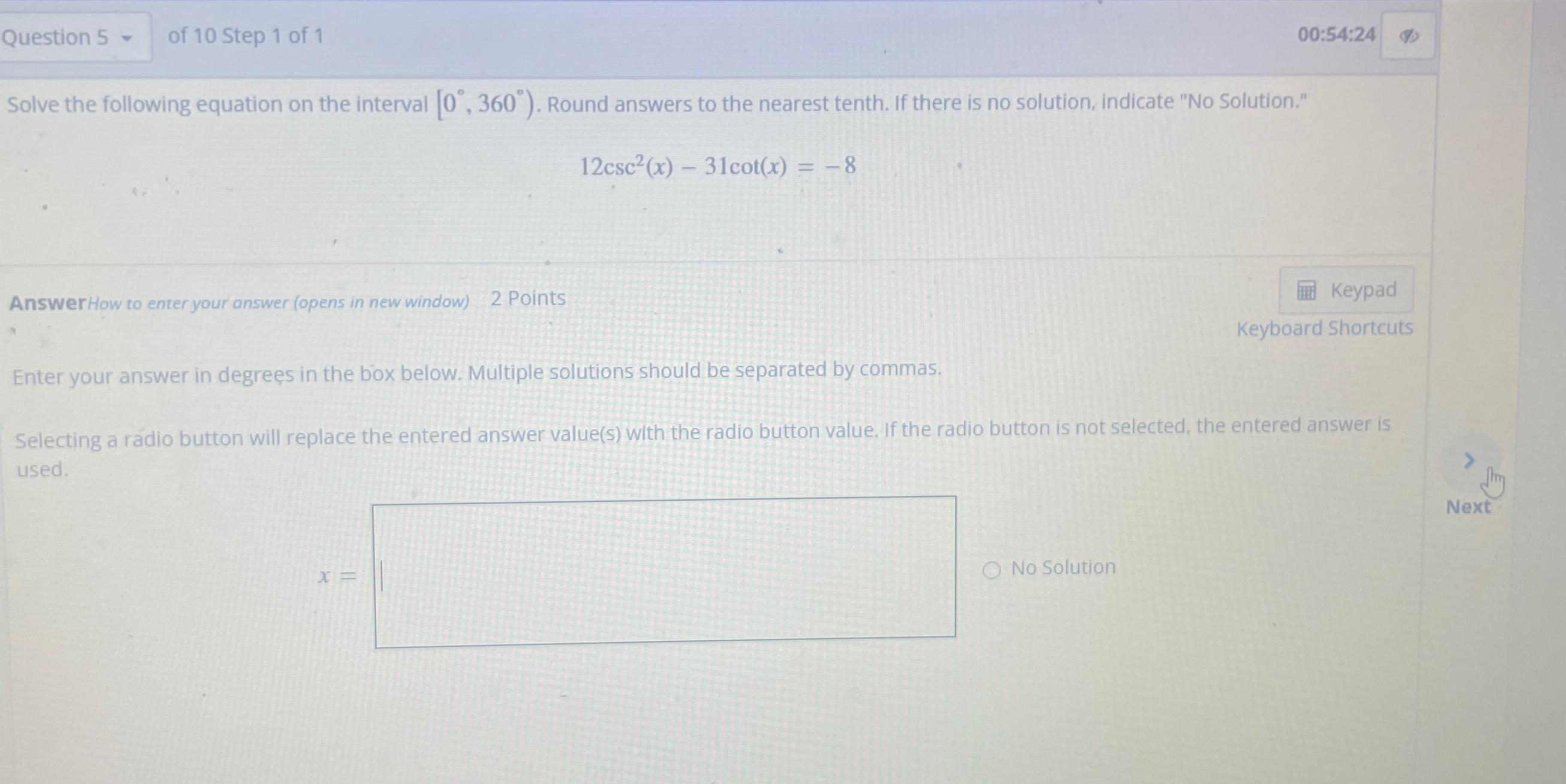 Solved of 10 ﻿Step 1 ﻿of 100:54:24Solve the following | Chegg.com