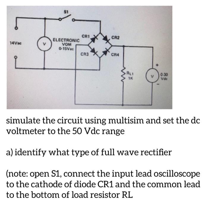 Solved $1 CR2 14 Vac CR1 ELECTRONIC VOM 0-15Vac CR3 CR4 RLI | Chegg.com