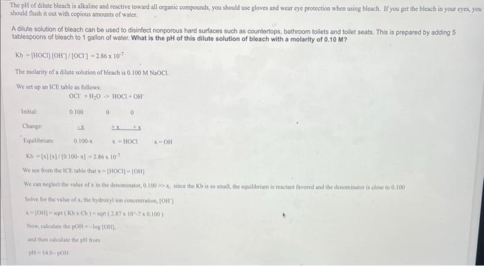 Solved The pH of dilate bleach is alkaline and reactive | Chegg.com