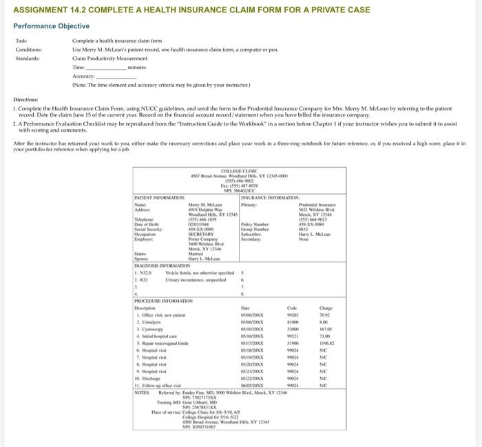 ASSIGNMENT 14.2 COMPLETE A HEALTH INSURANCE CLAIM | Chegg.com