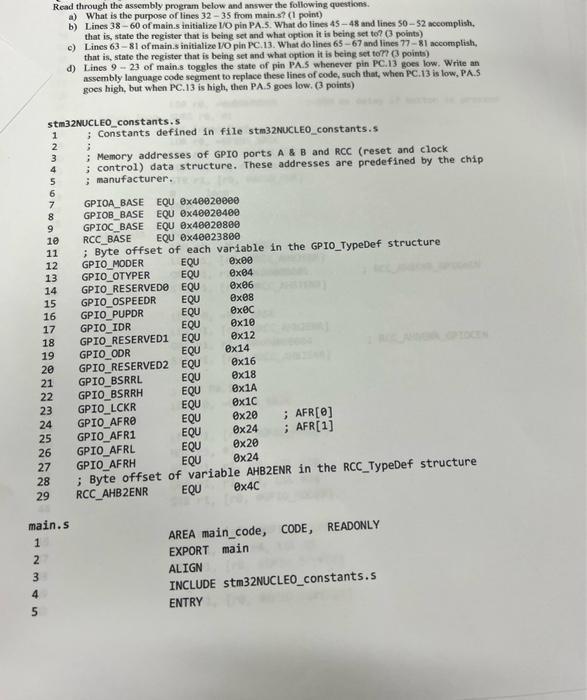 Solved Read through the assembly program below and answer | Chegg.com