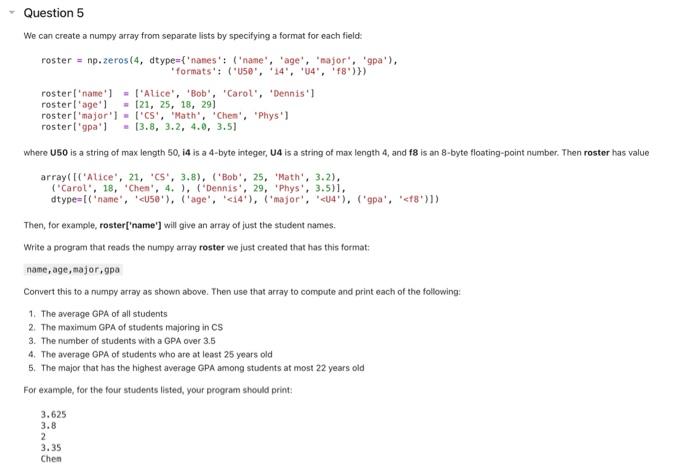 Solved Question 5 We Can Create A Numpy Array From Separate