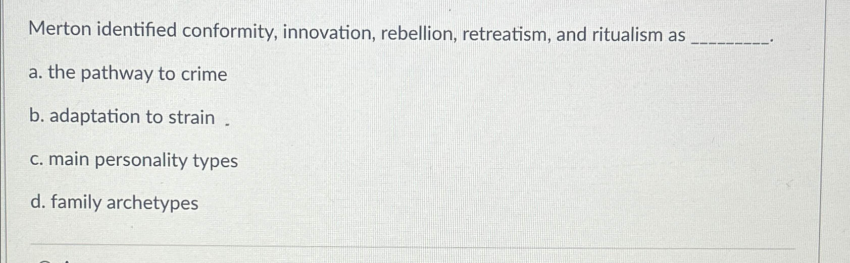 Solved Merton identified conformity, innovation, rebellion, | Chegg.com