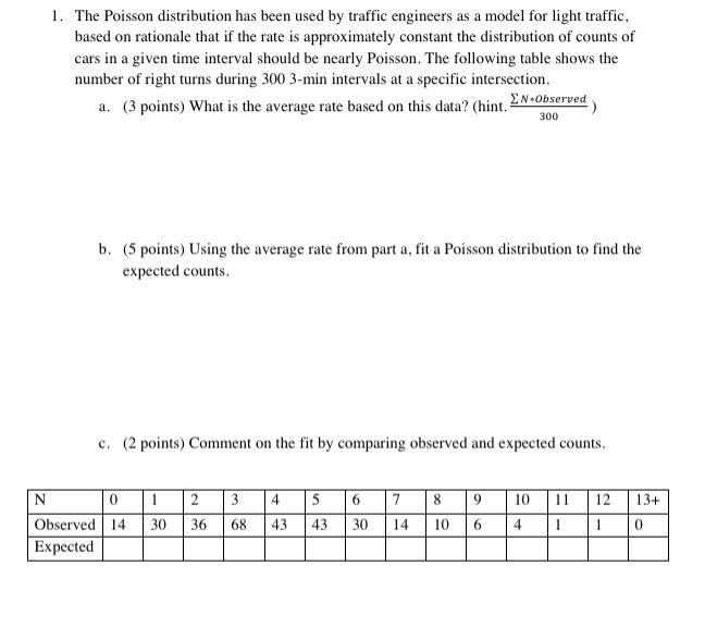 Solved 1. The Poisson distribution has been used by traffic | Chegg.com