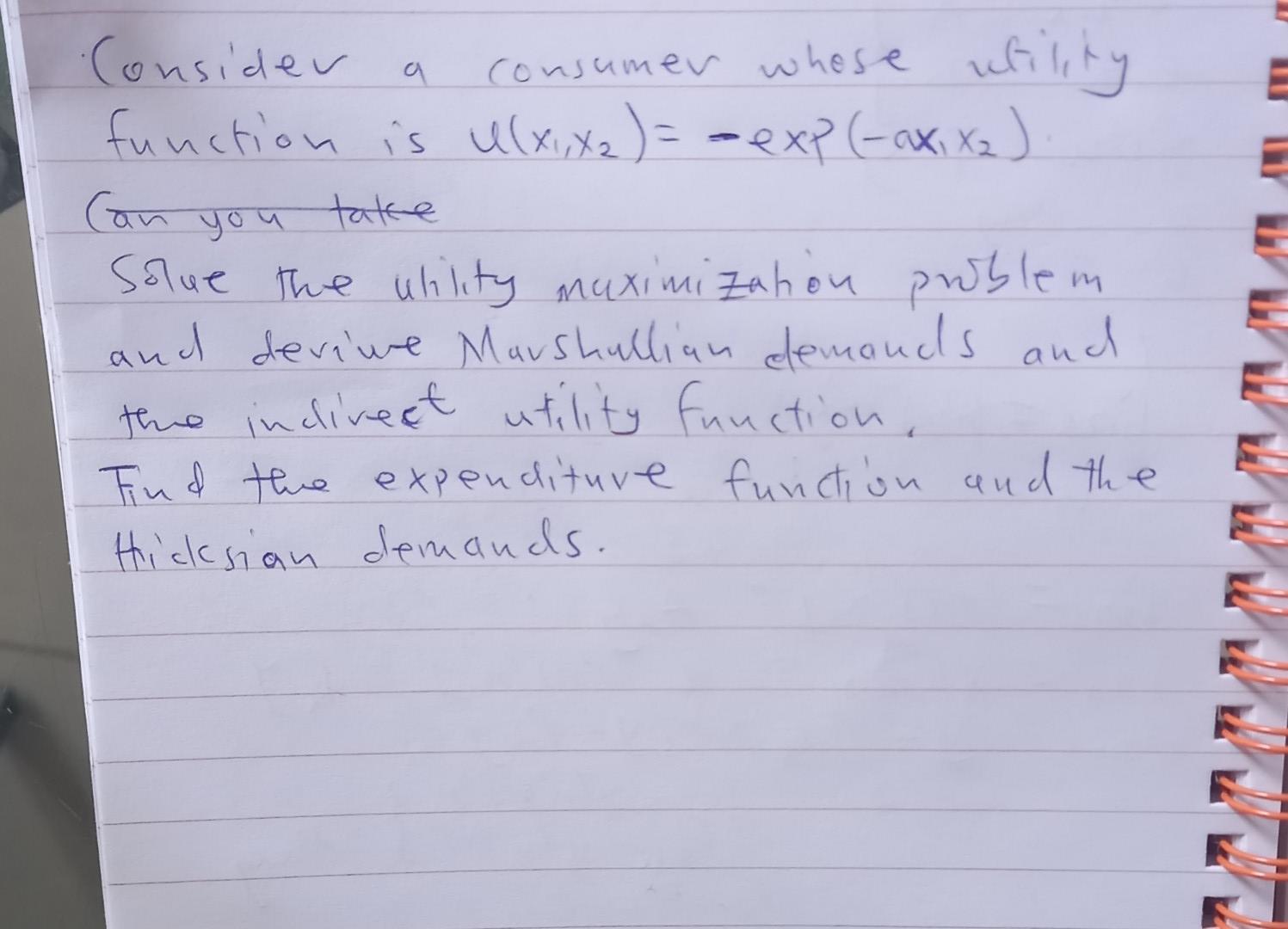 Solved a you tatte Consider consumer whose utility function | Chegg.com
